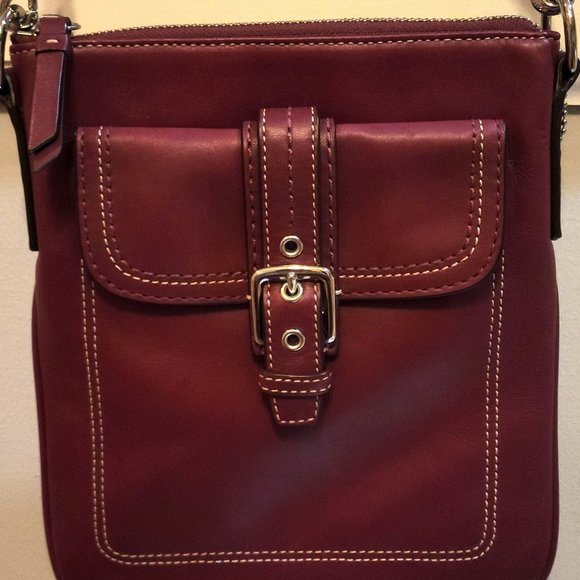 Coach | Bags | Coach Plum Crossgrain Leather Swing Pack Crossbody ...
